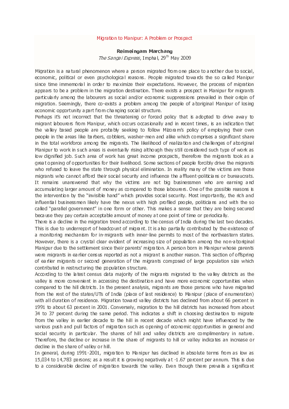 (PDF) Migration to Manipur: A Problem or Prospect