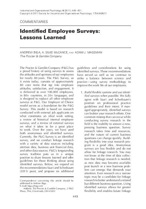 (PDF) Identified employee surveys: Lessons learned