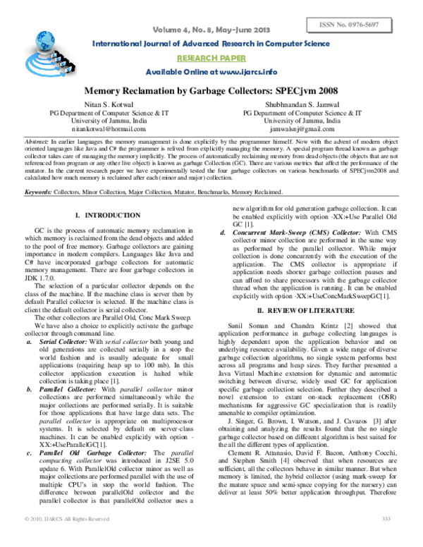 Pdf Memory Reclamation By Garbage Collectors Specjvm 2008