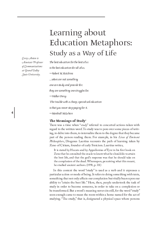 (PDF) Learning about Education Metaphors: Study as Way of Life
