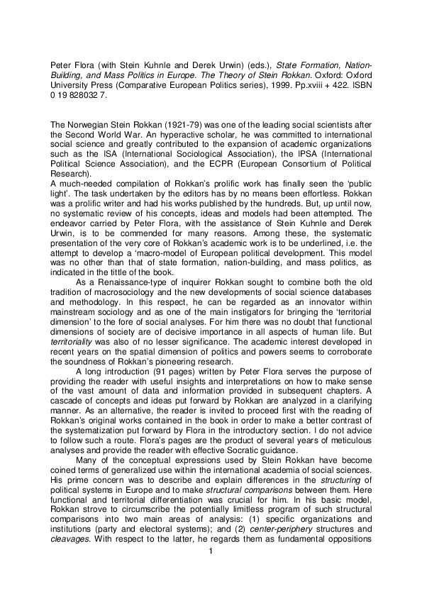 (PDF) State Formation, Nation-Building, and Mass Politics in Europe ...