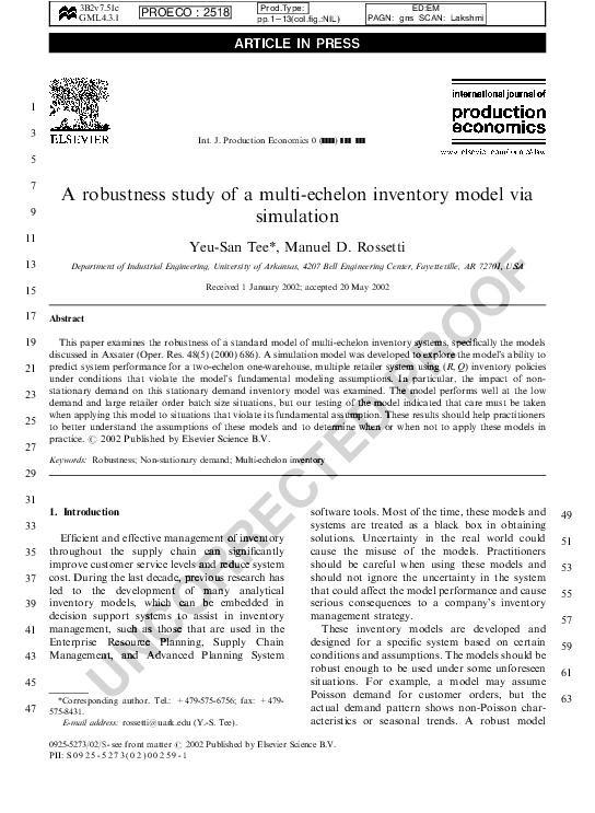 (PDF) A robustness study of a multi-echelon inventory model via simulation
