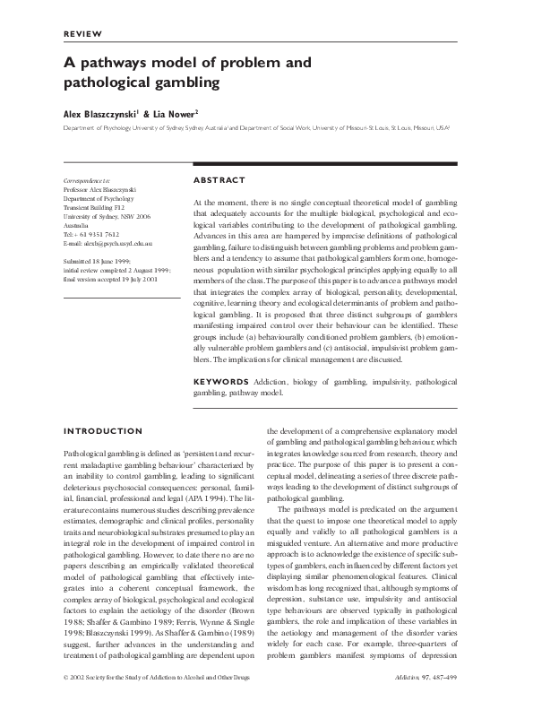 (PDF) 2002 Blaszczynski Nower A pathways model of problem and ...