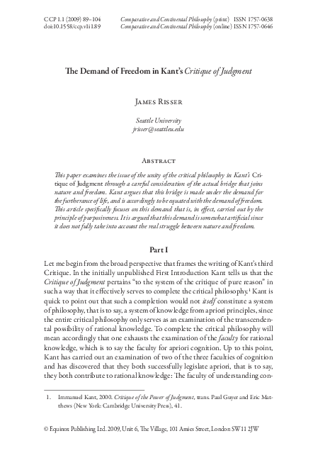 (PDF) The Demand of Freedom in Kant’s Critique of Judgment