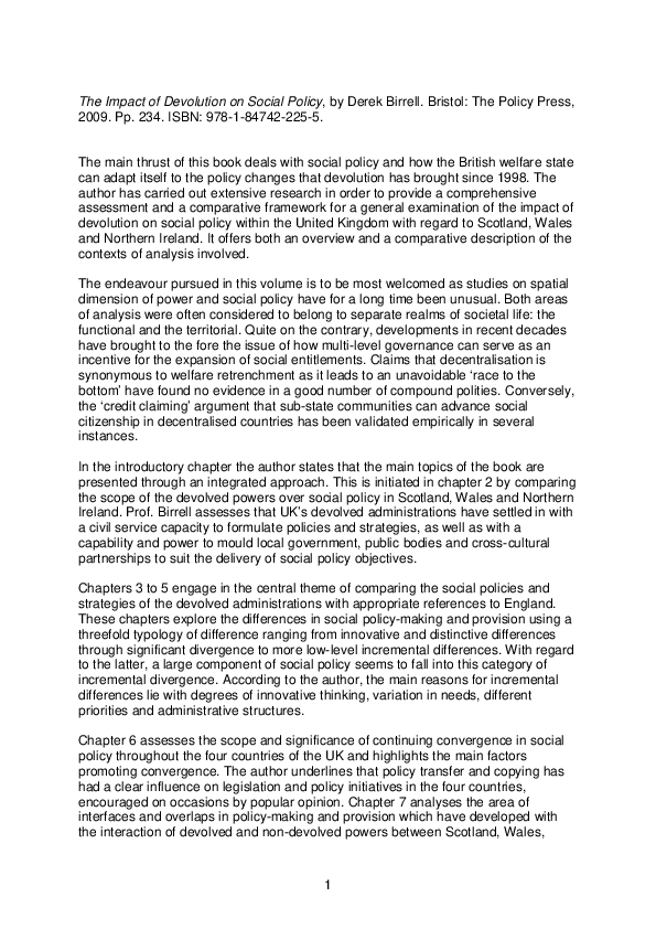 (PDF) The Impact of Devolution on Social Policy (book review)