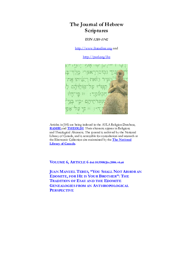 (PDF) "You Shall Not Abhor an Edomite, for He is Your Brother": The ...