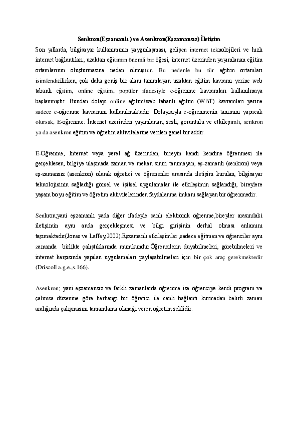 (DOC) Senkron(Eşzamanlı ) ve Asenkron(Eşzamansız) İletişim