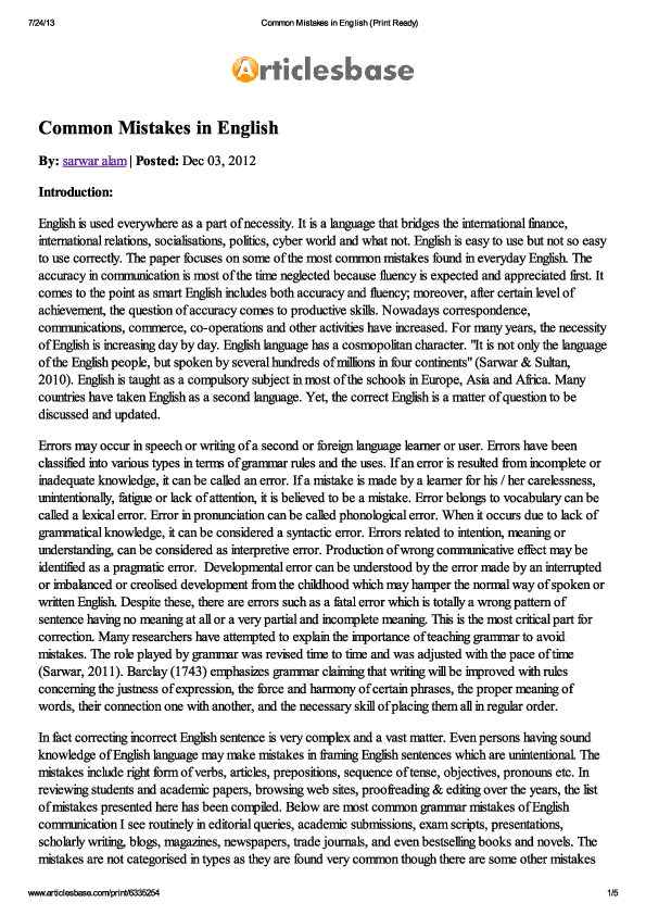 (PDF) Common Mistakes in English