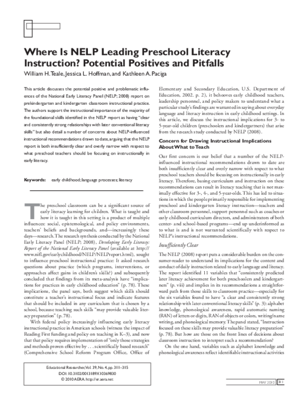 (PDF) Where Is NELP Leading Preschool Literacy Instruction? Potential ...