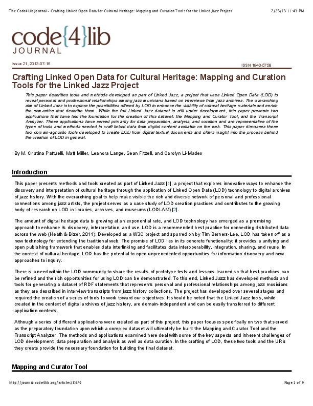 Pdf Crafting Linked Open Data For Cultural Heritage Mapping And Curation Tools For The Linked
