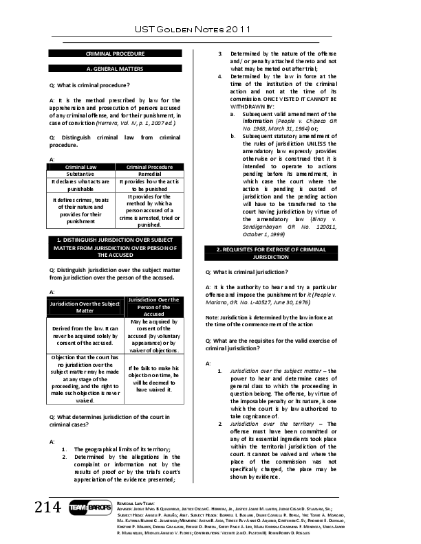 (PDF) UST Golden Notes - Criminal Procedure
