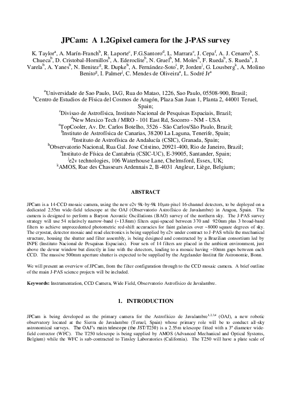 (PDF) JPCam: A 1.2Gpixel camera for the J-PAS survey | Jesús Varela ...