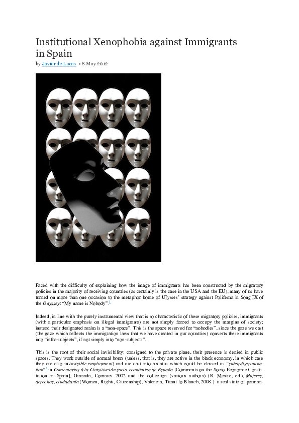 (PDF) Institutional Xenophobia against Immigrants in Spain