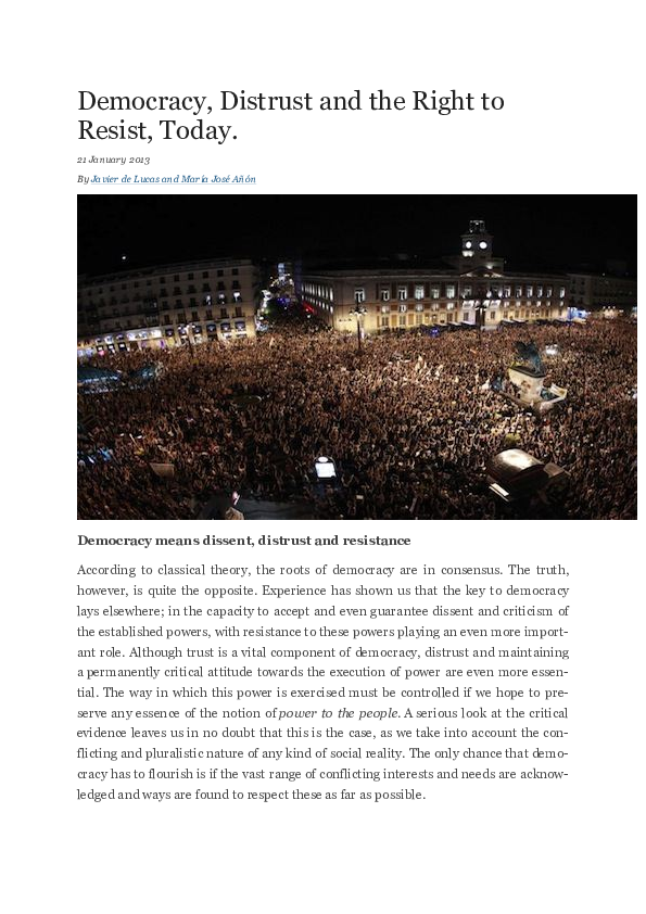 (PDF) Democracy, Distrust and the Right to disobey