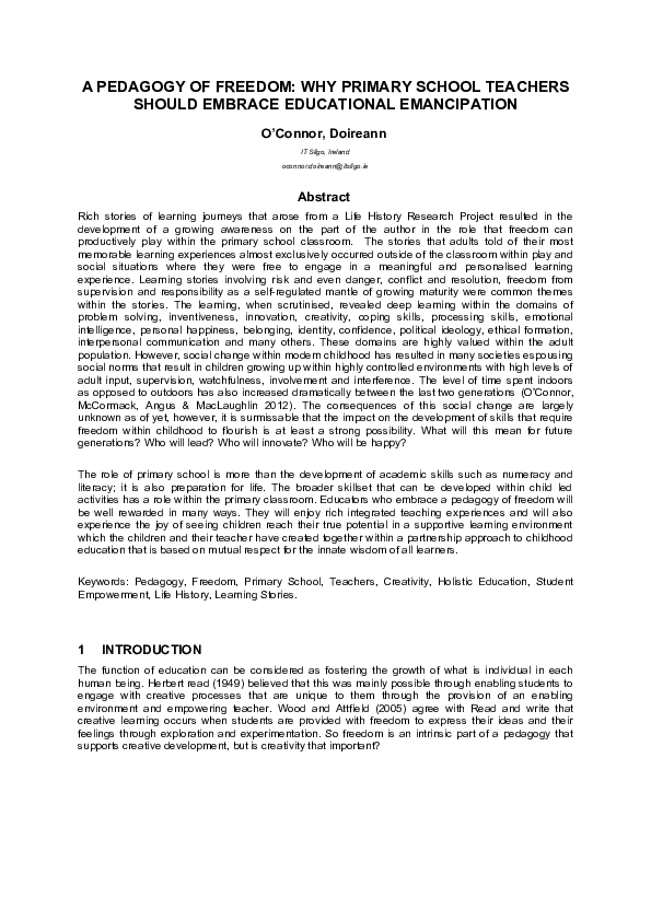 (DOC) A Pedagogy of Freedom: Why Primary School Teachers Should Embrace ...