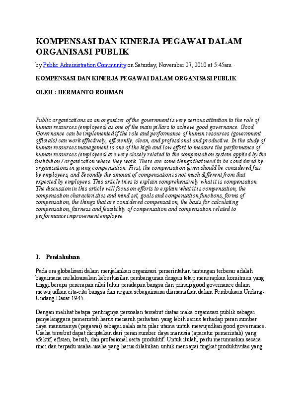 (DOC) KOMPENSASI DAN KINERJA PEGAWAI DALAM ORGANISASI PUBLIK by Public ...