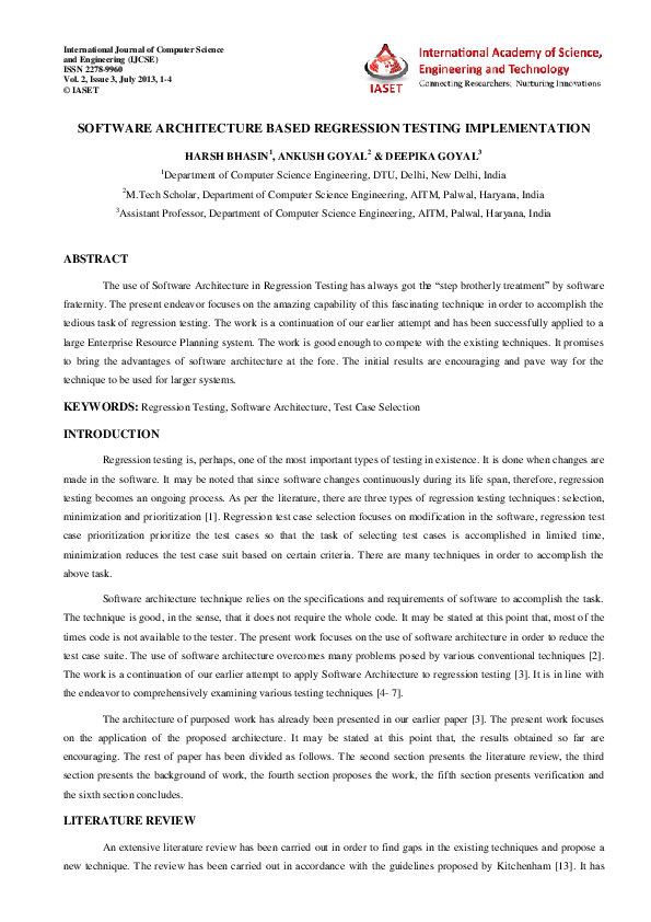 Pdf Software Architecture Based Regression Testing Implementation