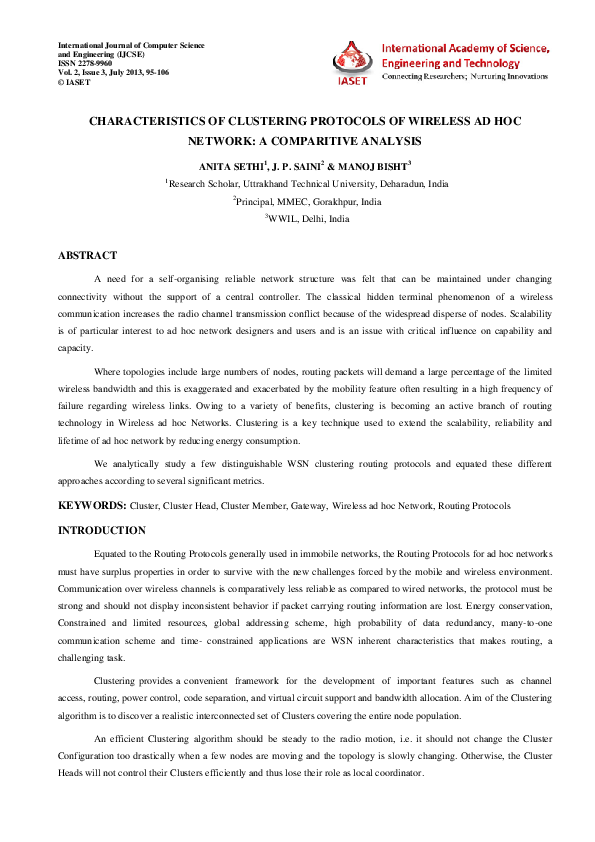 Pdf Characteristics Of Clustering Protocols Of Wireless Ad Hoc 