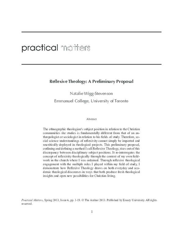 (PDF) Reflexive Theology: A Preliminary Proposal