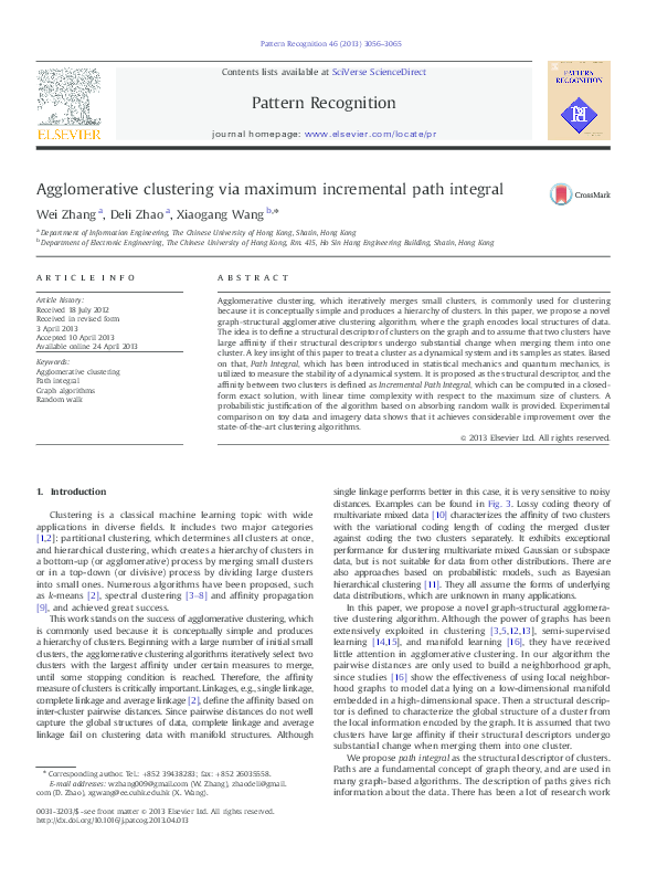Pdf Agglomerative Clustering Via Maximum Incremental Path Integral