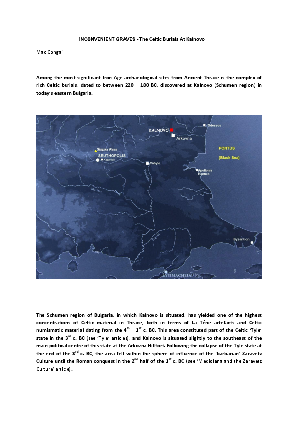 (PDF) The Celtic Burials From Kalnovo (Eastern Bulgaria)