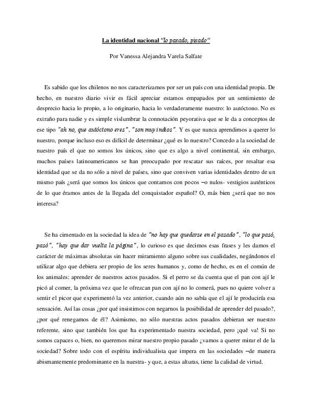 (DOC) Ensayo sobre identidad nacional "lo pasado, pisado".