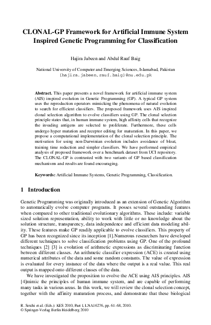 (PDF) CLONAL-GP framework for artificial immune system inspired genetic programming for ...