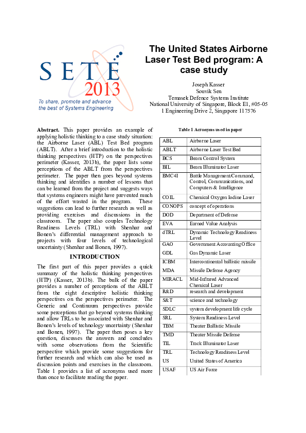 (PDF) The United States Airborne Laser Test Bed program: A case study