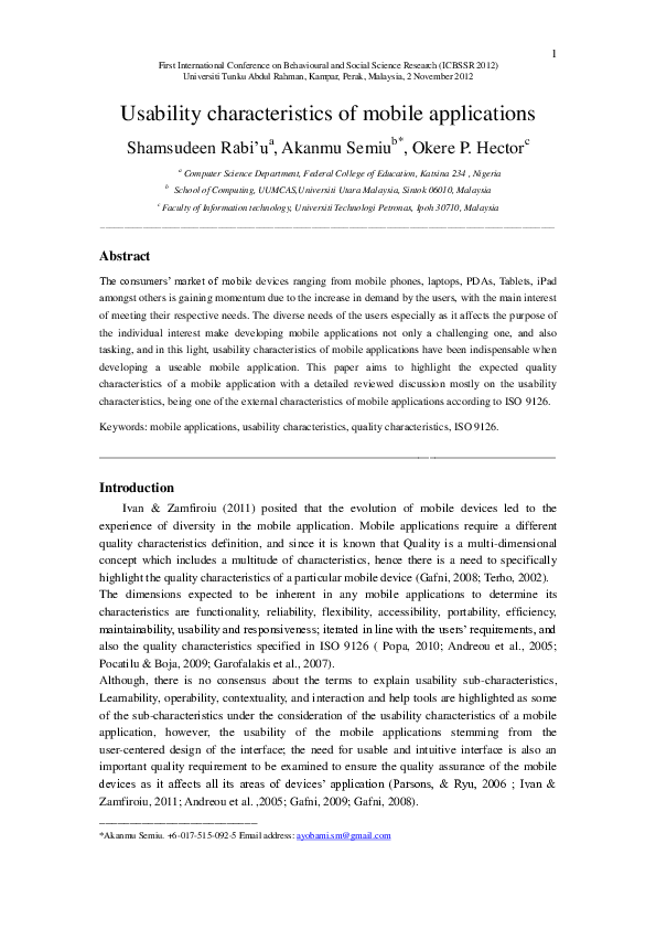 Pdf Usability Characteristics Of Mobile Applications