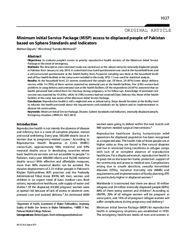 (PDF) Minimum Initial Service Package (MISP) access to displaced people ...