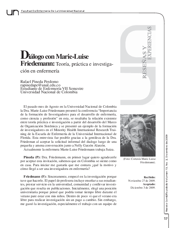 (PDF) Dialogo con Marie-Luise Friedemann: Teoria, Practica e ...