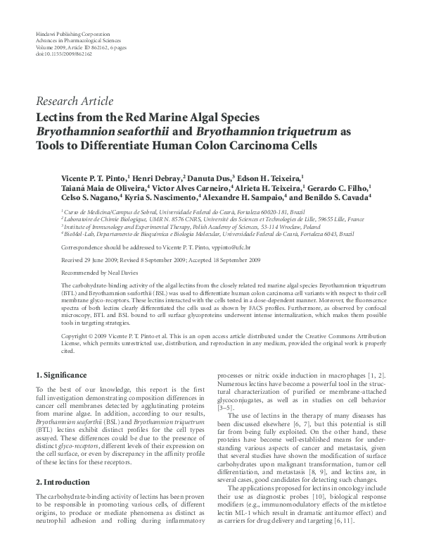 (PDF) Lectins from the Red Marine Algal Species Bryothamnion seaforthii ...