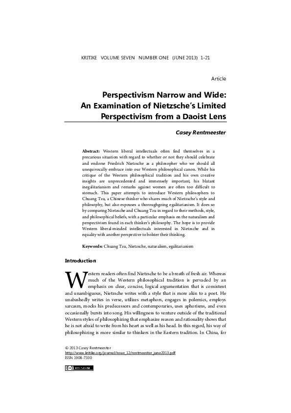 (PDF) Perspectivism Narrow and Wide: An Examination of Nietzsche's ...