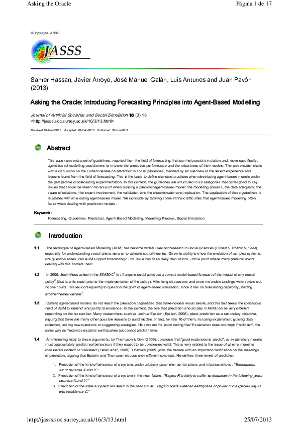 (PDF) Asking the Oracle: Introducing Forecasting Principles into Agent-Based Modelling