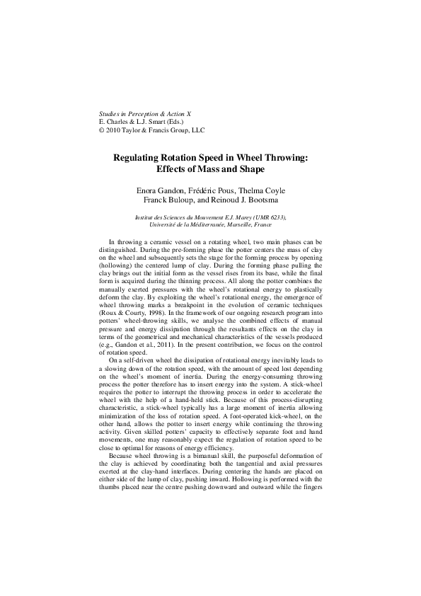 (PDF) Regulating rotation speed in wheel throwing: Effects of mass and ...