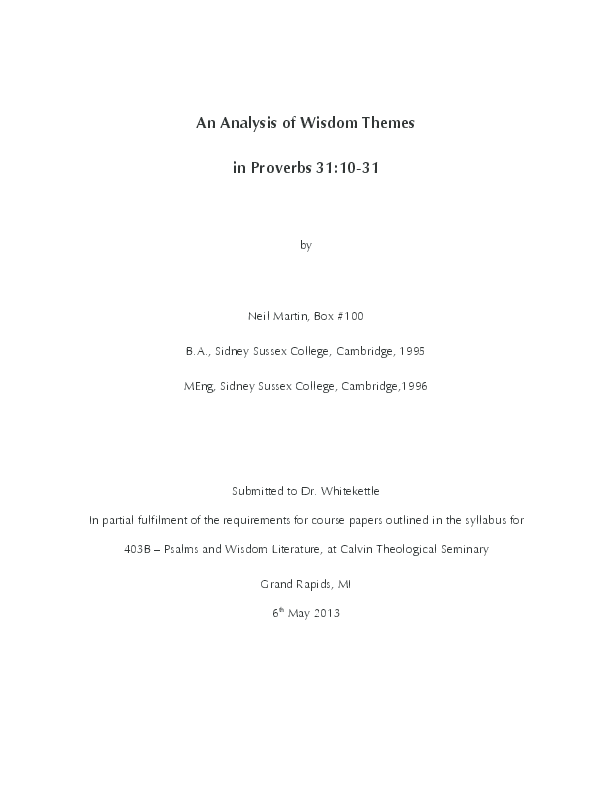 (PDF) An Analysis of Wisdom Themes in Proverbs 31:10-31