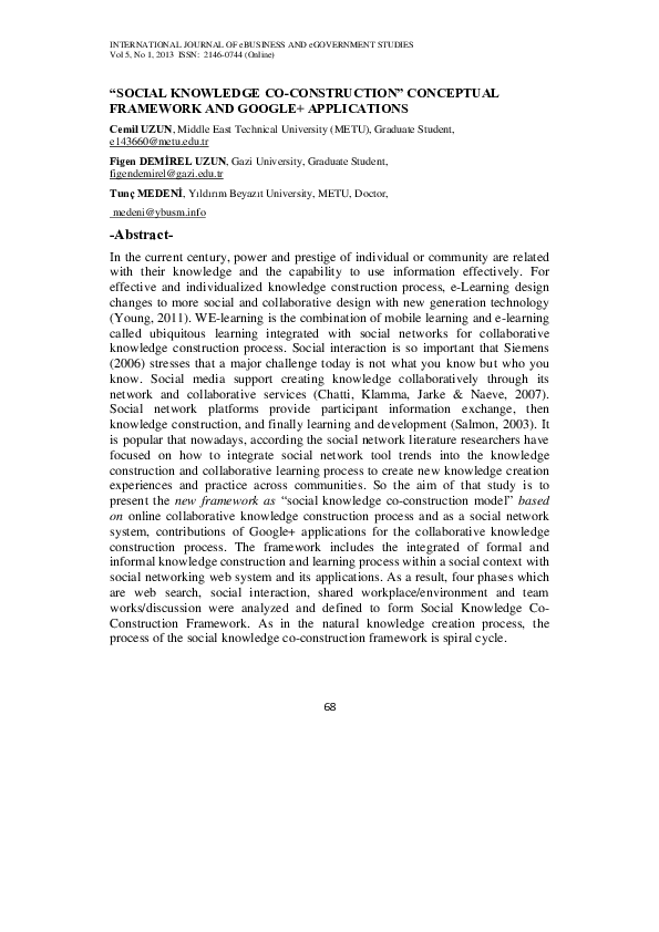 (PDF) “SOCIAL KNOWLEDGE CO-CONSTRUCTION” CONCEPTUAL FRAMEWORK AND ...