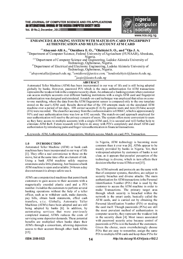 (PDF) Enhanced E-Banking System With Match-On-Card Fingerprint Authentication And Multi-Account ...