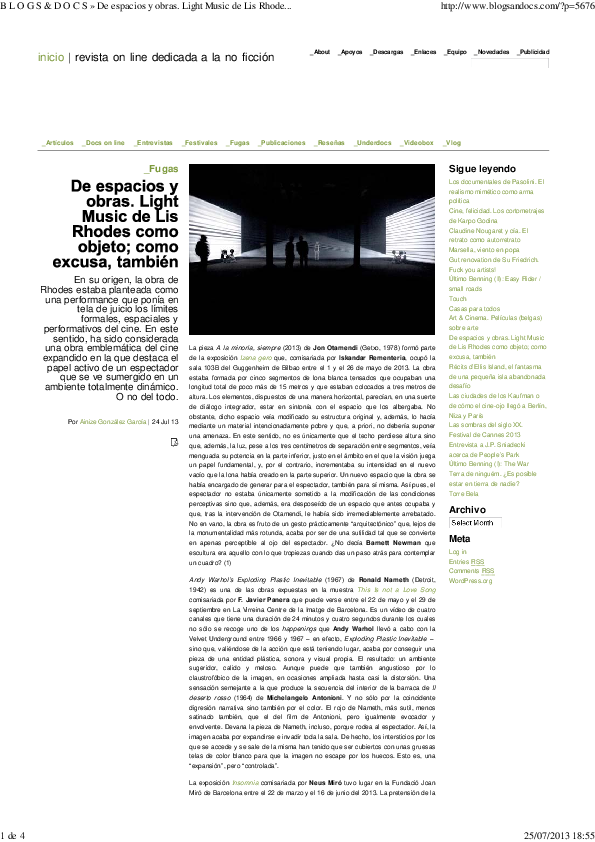 (PDF) "De espacios y obras. 'Light Music' de Lis Rhodes como objeto ...
