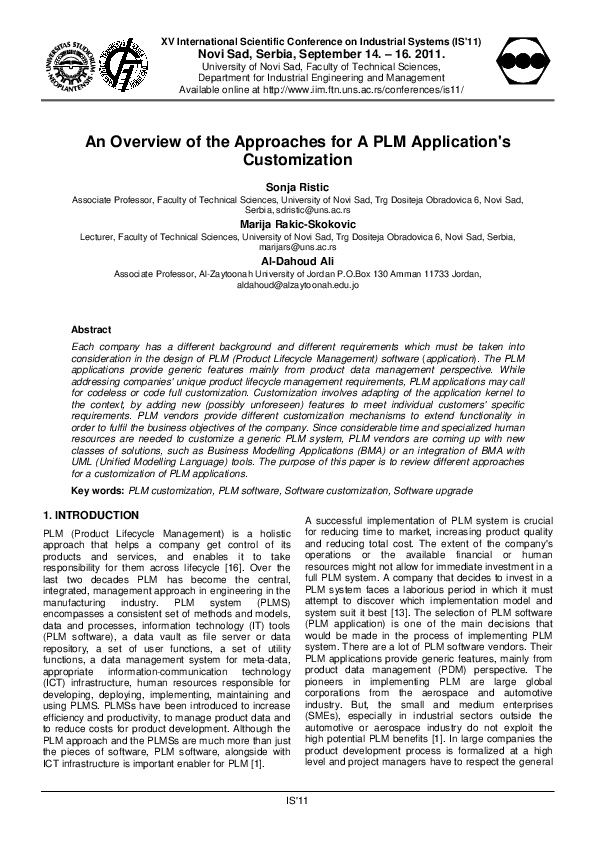 (PDF) An Overview of the Approaches for A PLM Application's Customization