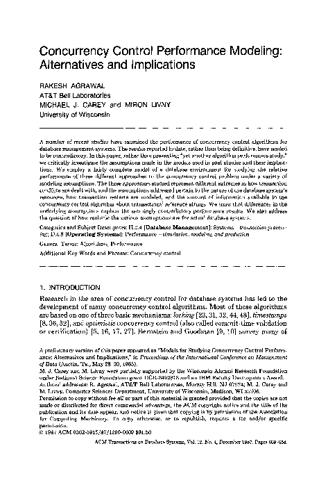 (PDF) Concurrency Control Performance Modeling: Alternatives and ...