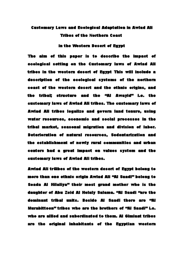 (DOC) Customary Laws and Ecological Adaptation in Awlad Ali Tribes