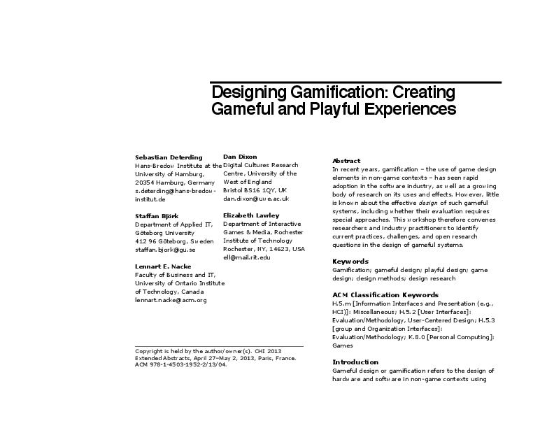 (PDF) Designing Gamification creating gameful and playful experiences