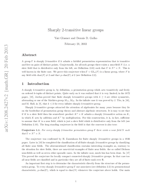 (PDF) Sharply 2-transitive linear groups