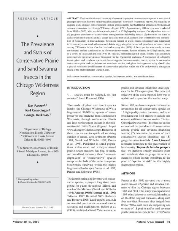 (PDF) The Prevalence and Status of Conservative Prairie and Sand ...