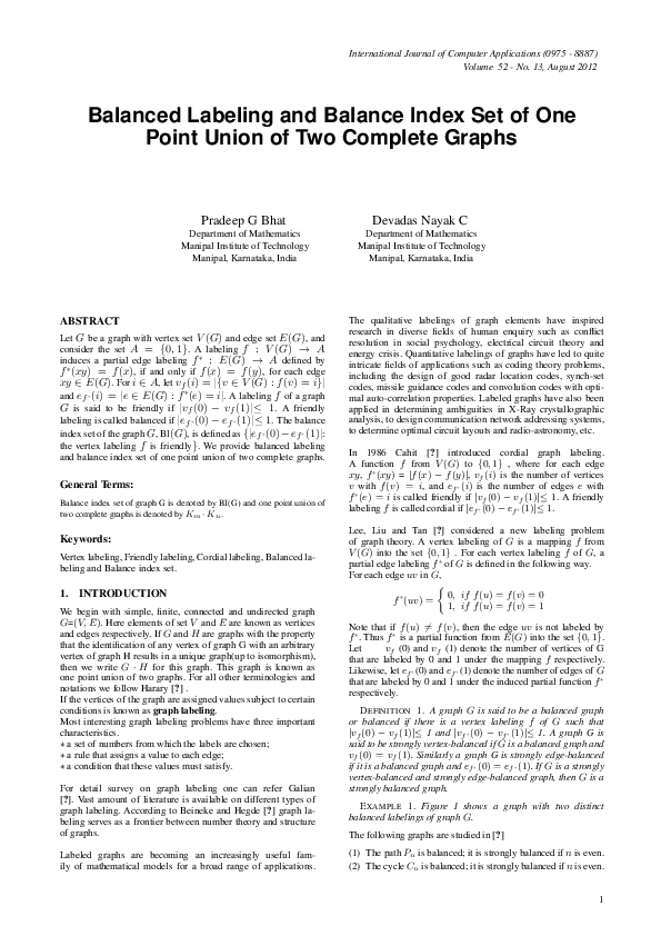 (PDF) Balanced labeling and Balance Index Set of one point union of two ...