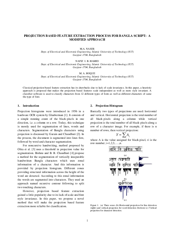 (PDF) Projection based feature extraction process for Bangla script: A modified approach