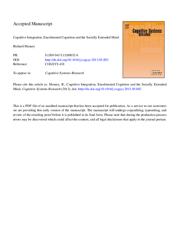 (PDF) Cognitive Integration, Enculturated Cognition and the Socially ...