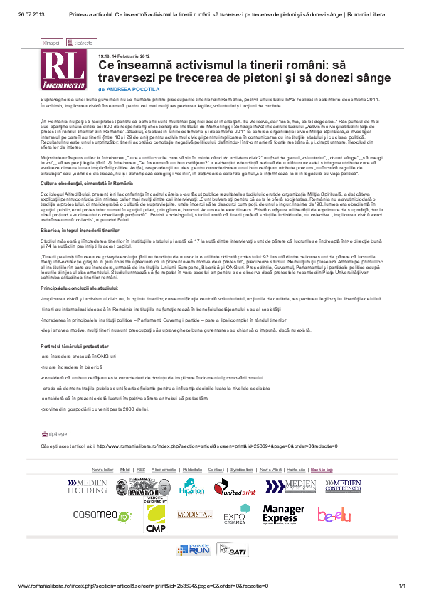 (PDF) Ce inseamna activismul la tinerii romani Romania Libera