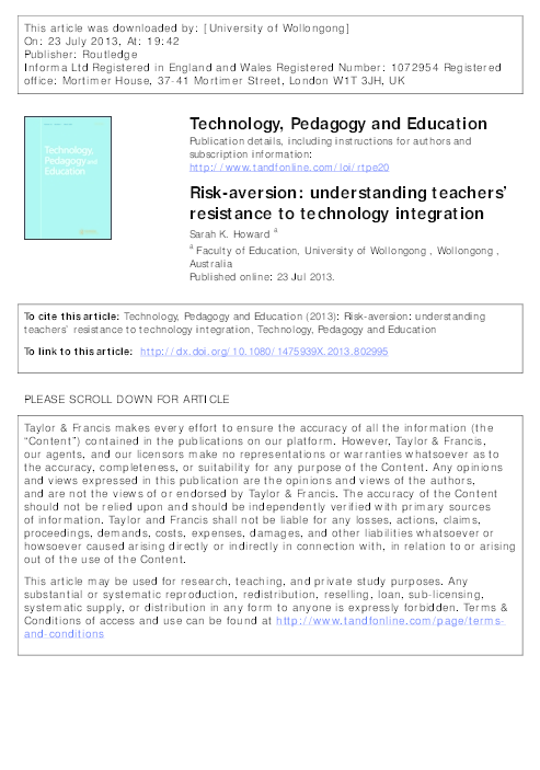 (PDF) Risk-aversion: Understanding teachers’ resistance to technology ...